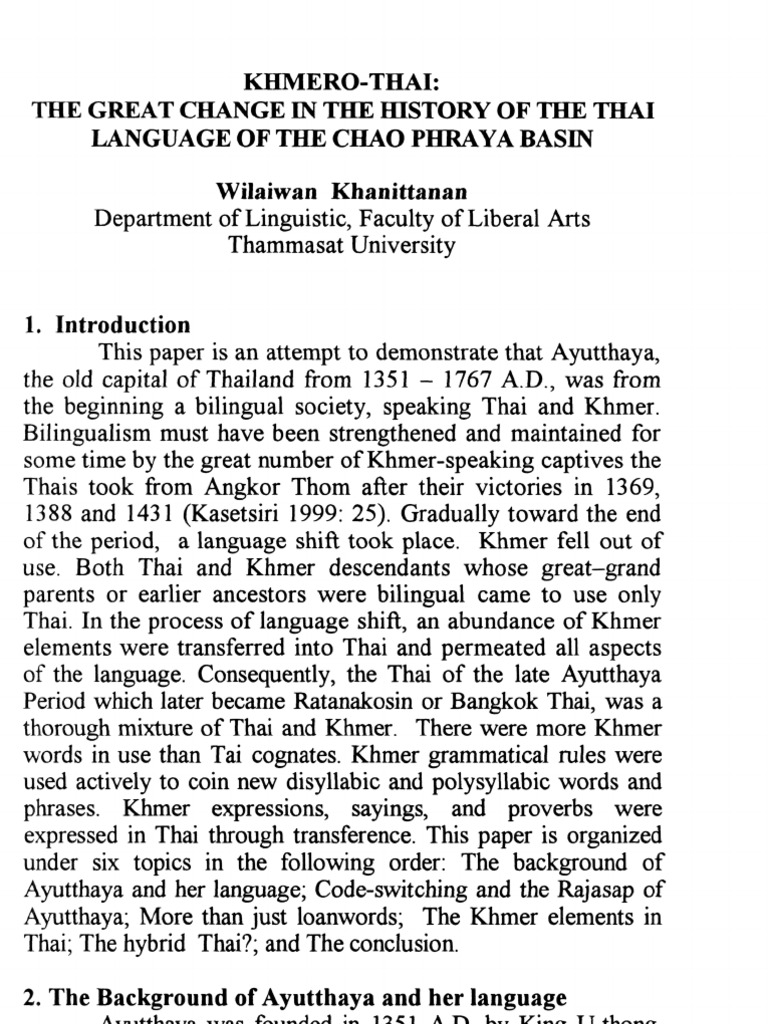 Khmer Influence on Thai Language History | PDF