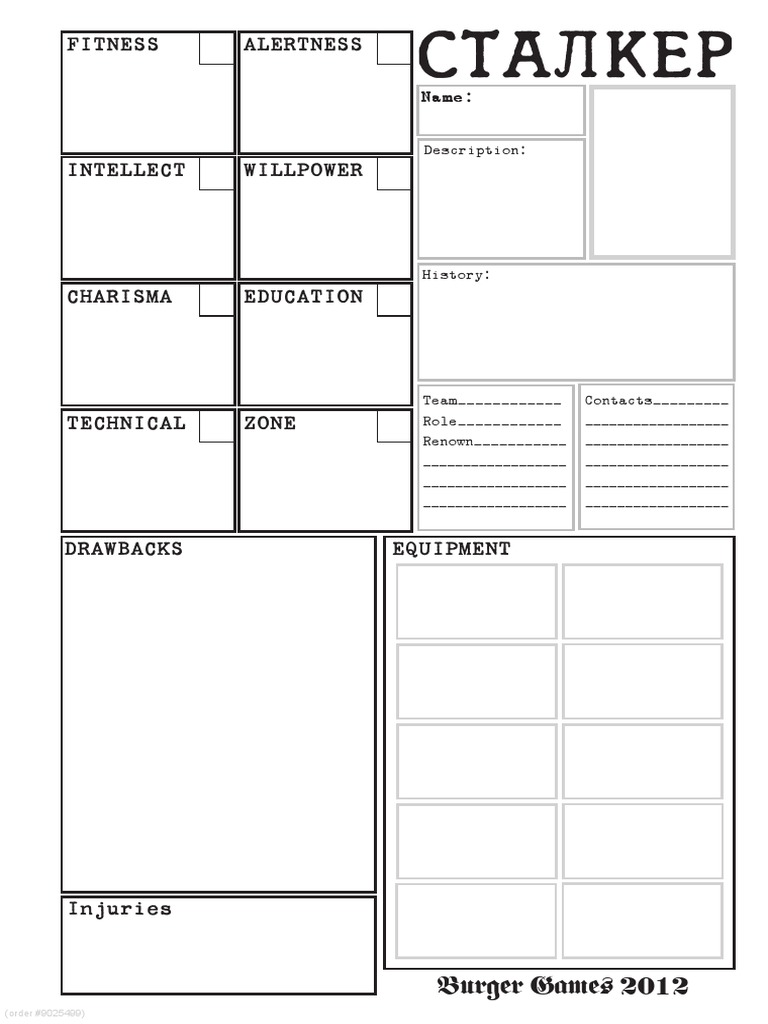 Stalker RPG Character Sheet Template | PDF