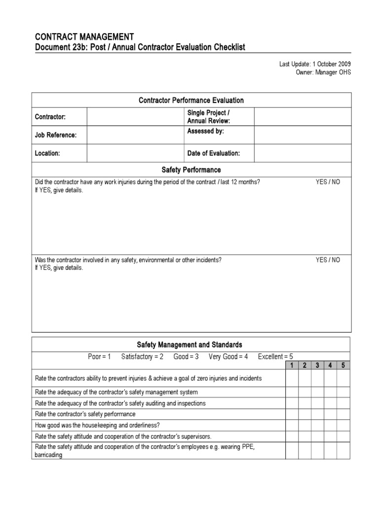 Contract Evaluation Checklist | PDF | General Contractor | Performance ...