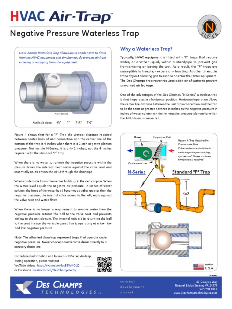Negative Pressure Waterless Trap Overview | PDF | Pressure | Hvac