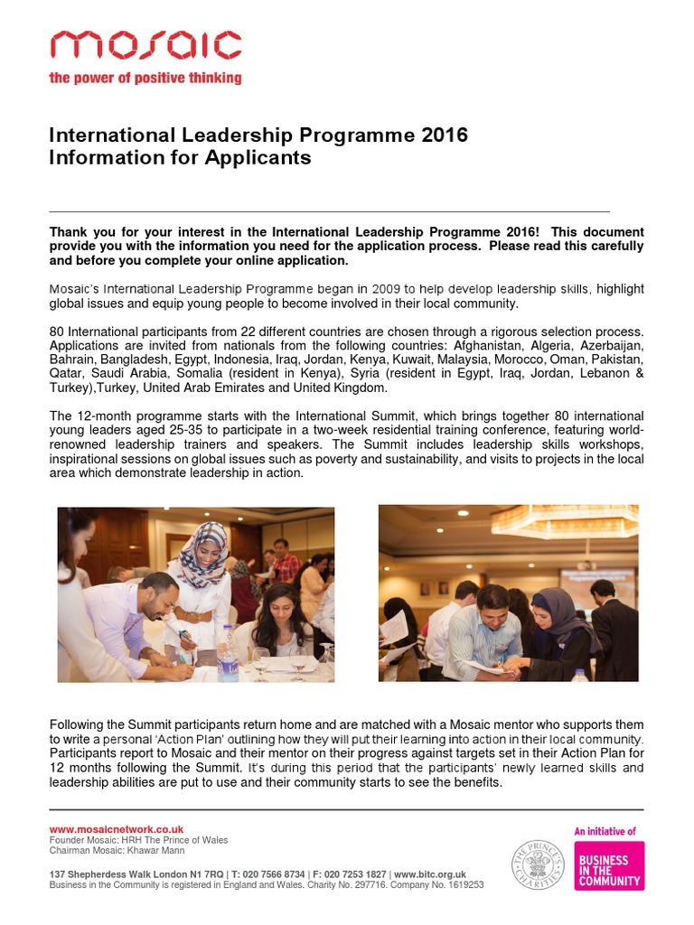 International Leadership Programme 2016 Information For Applicants ...