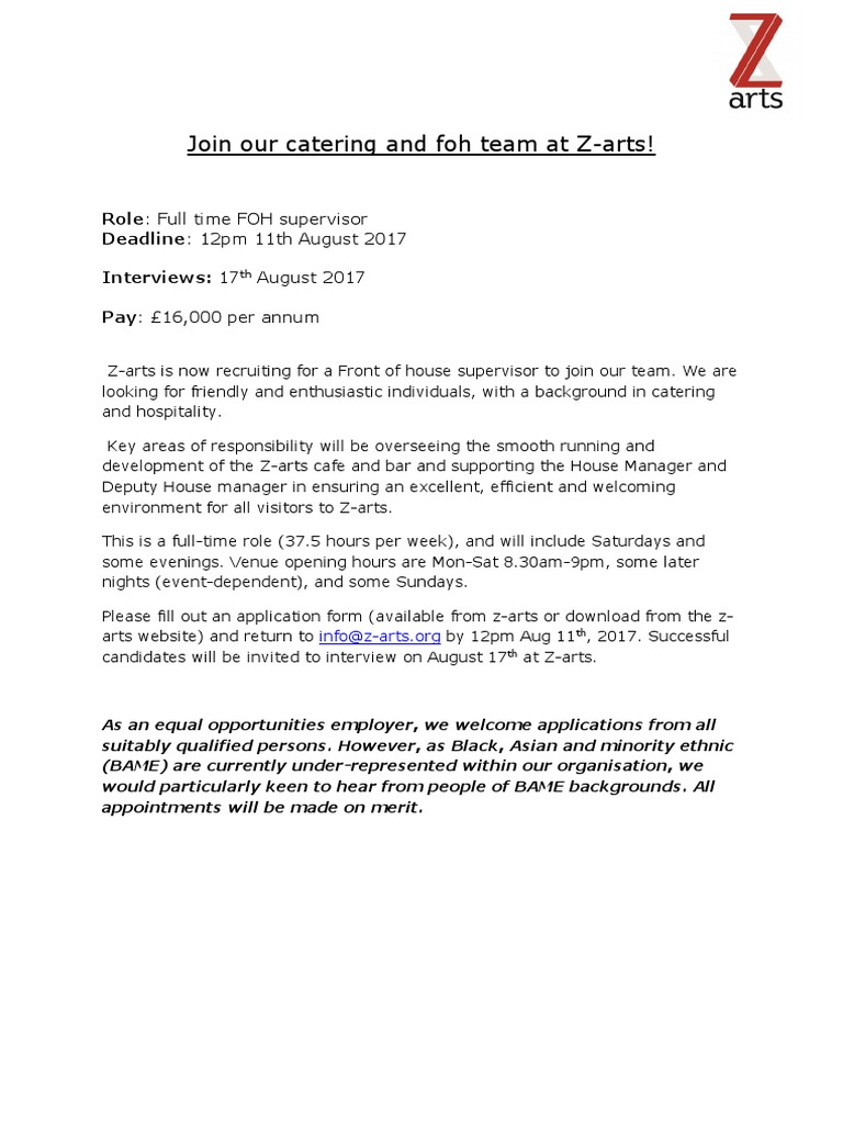 Advert FOH Supervisor 2017 | PDF