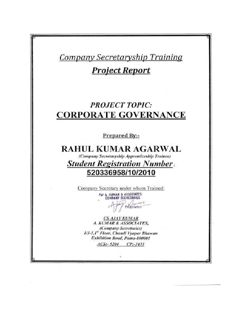 PROJECT REPORT (Corporate Governance) | PDF | Corporate Governance ...