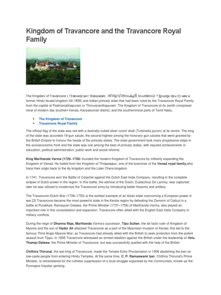 Kingdom of Travancore and The Travancore Royal Family | PDF | Kerala ...