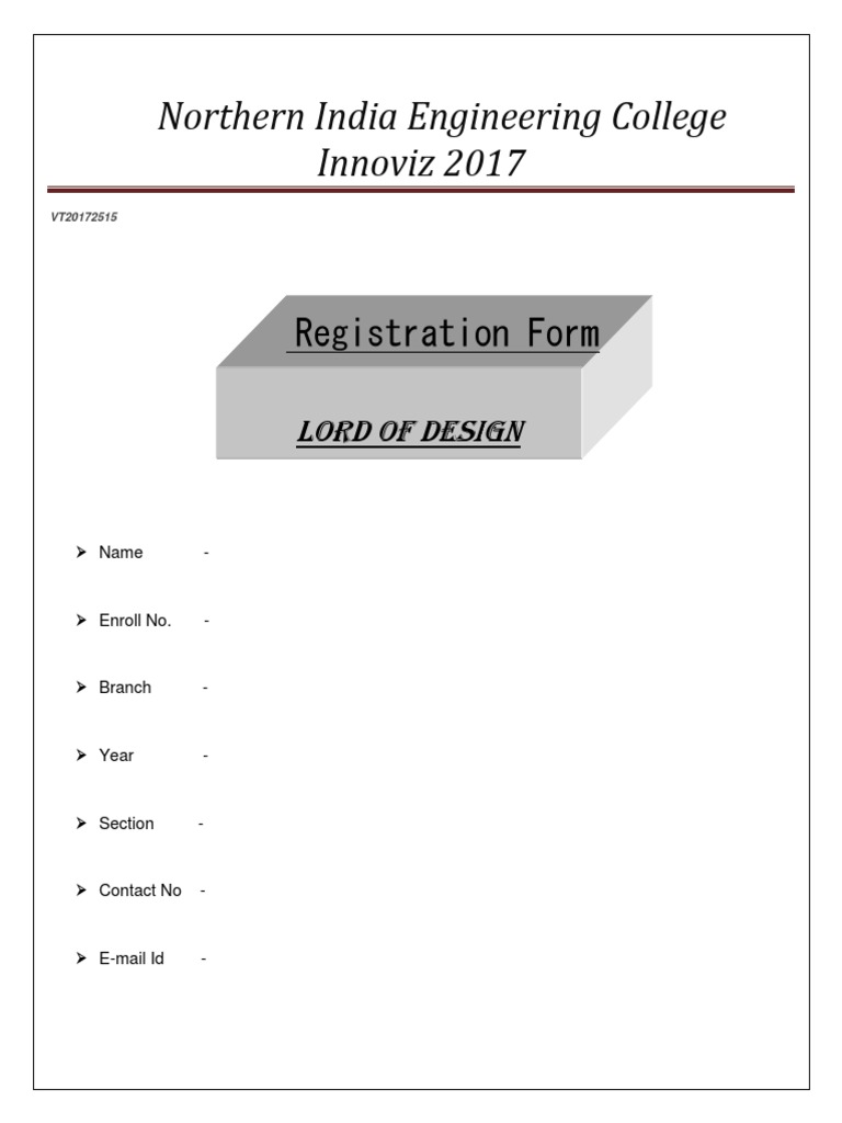 Northern India Engineering College Innoviz 2017: Registration Form | PDF