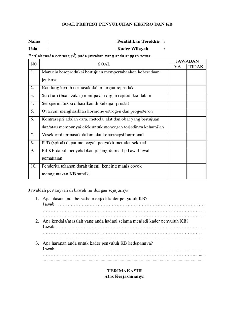 Soal Penyuluhan Kespro & KB | PDF