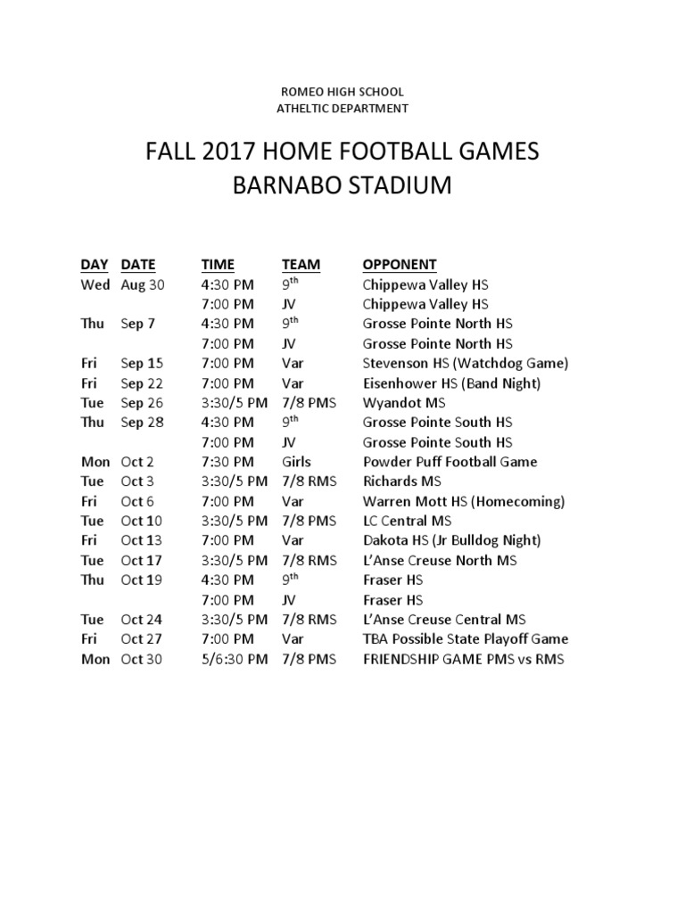 2017 Fall Football All Home Games | PDF