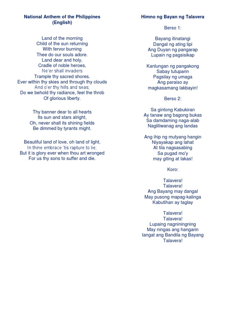 National Anthem of The Philippines | PDF