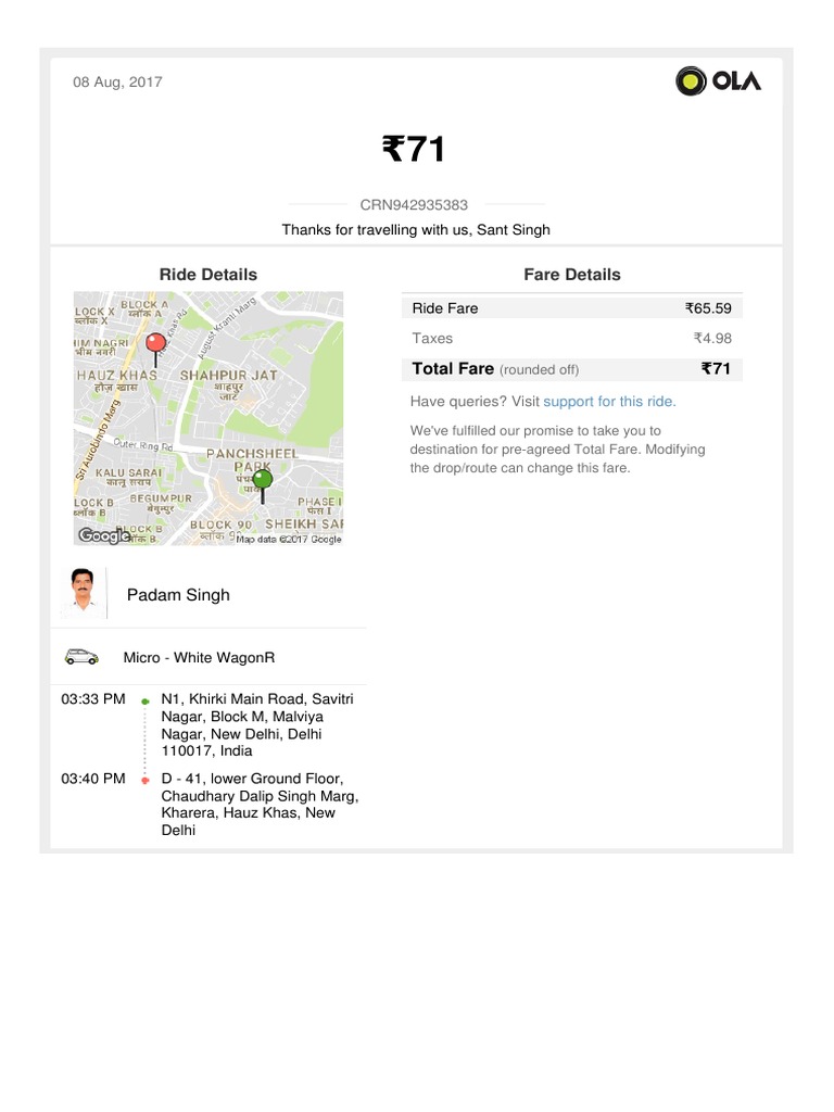 ola bill | Invoice | Fee