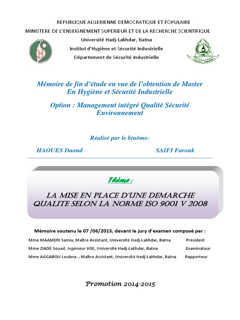 PFE | Management de la qualité | Système de management de la qualité