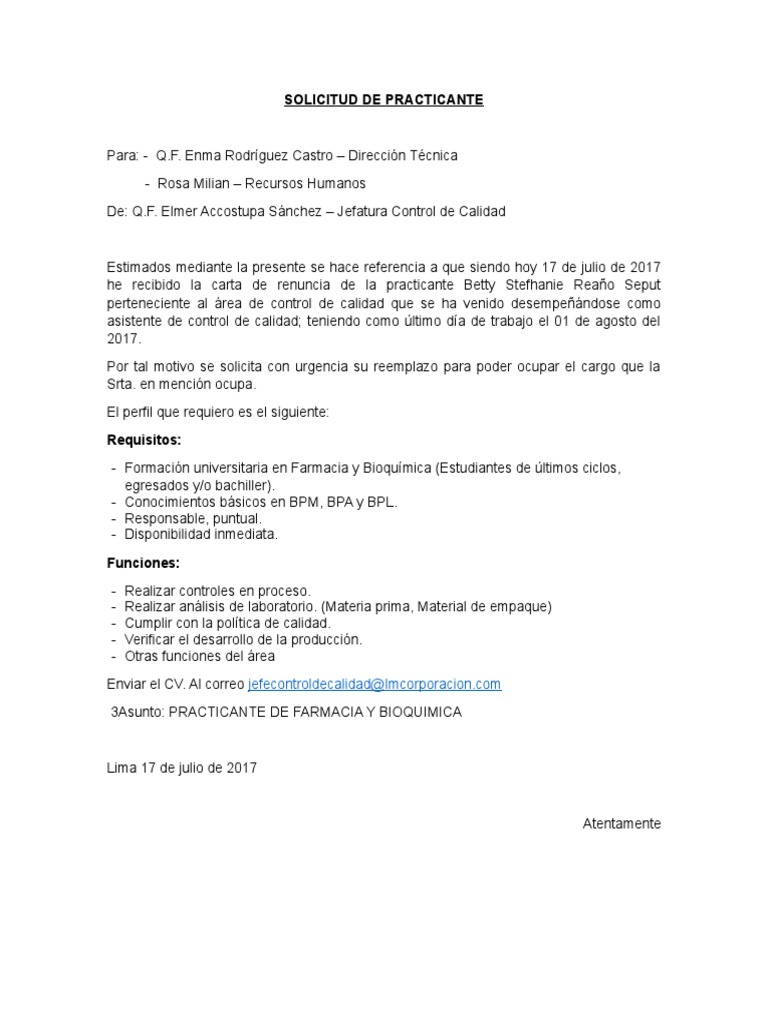 Solicitud de Practicante | PDF