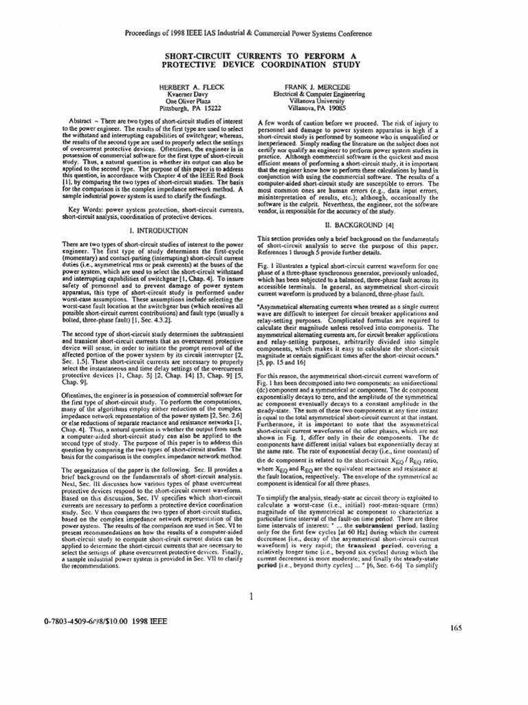 Short Circuit Currents To Perform A Protective Device Coordination ...