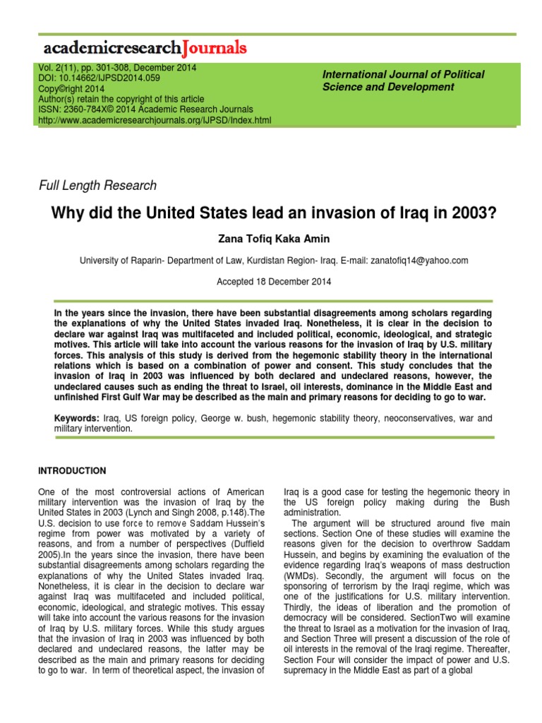 Why US Invaded Iraq in 2003 | PDF | Weapons Of Mass Destruction ...