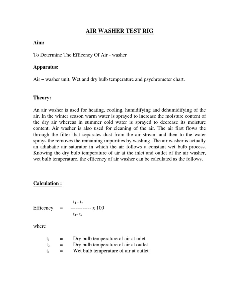 Air Washer Test Rig | PDF | Washing Machine | Atmosphere Of Earth