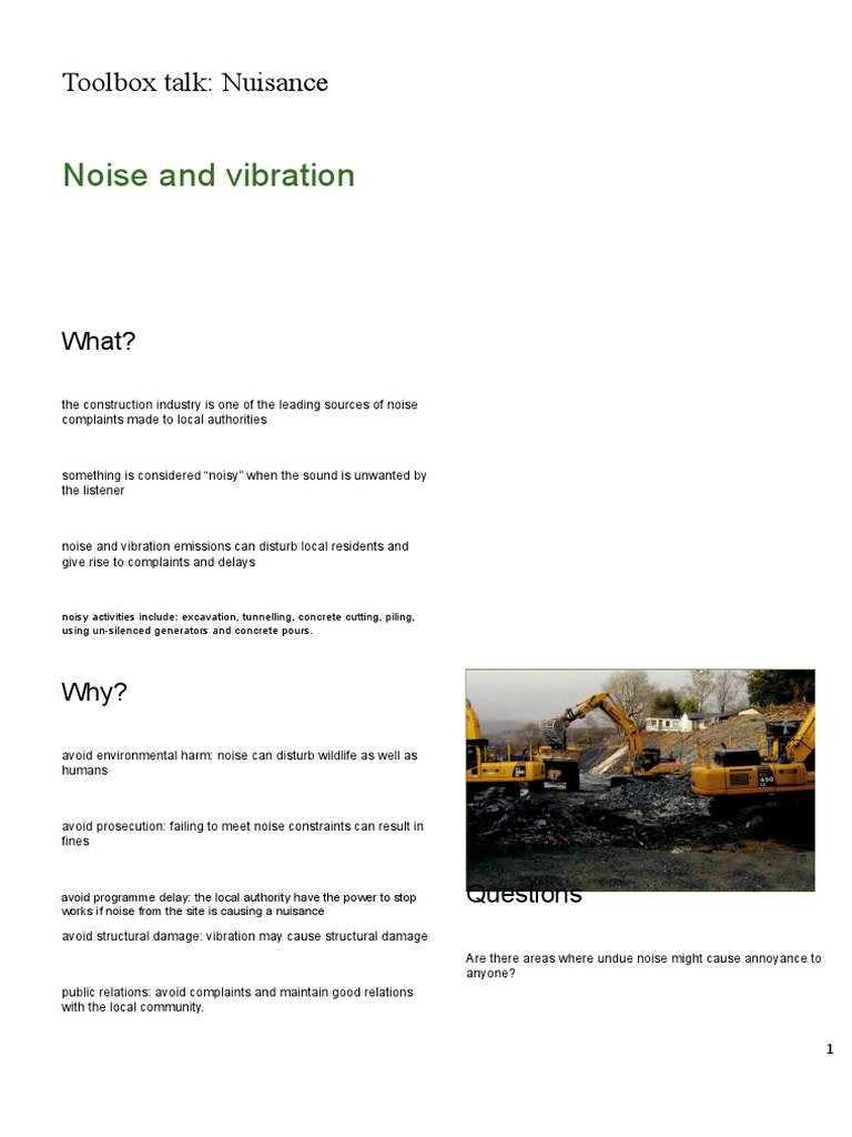 Noise and Vibration: Toolbox Talk: Nuisance | PDF | Noise | Nature