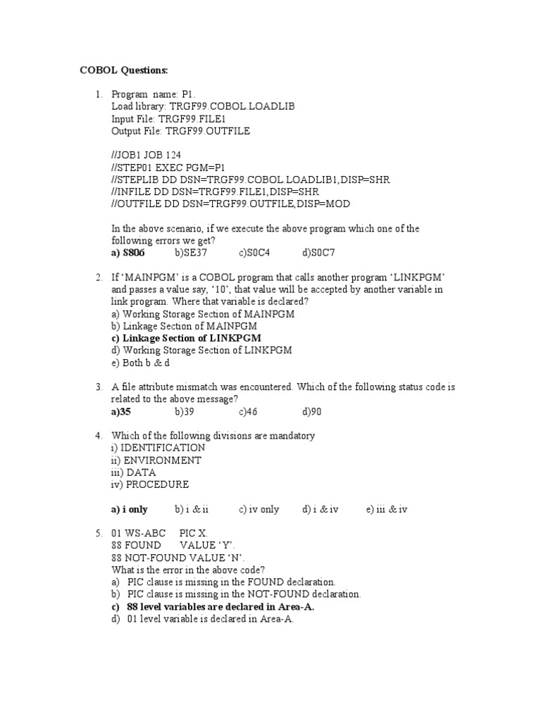 Cobol Questions With Answers Pdf C Programming Language Software