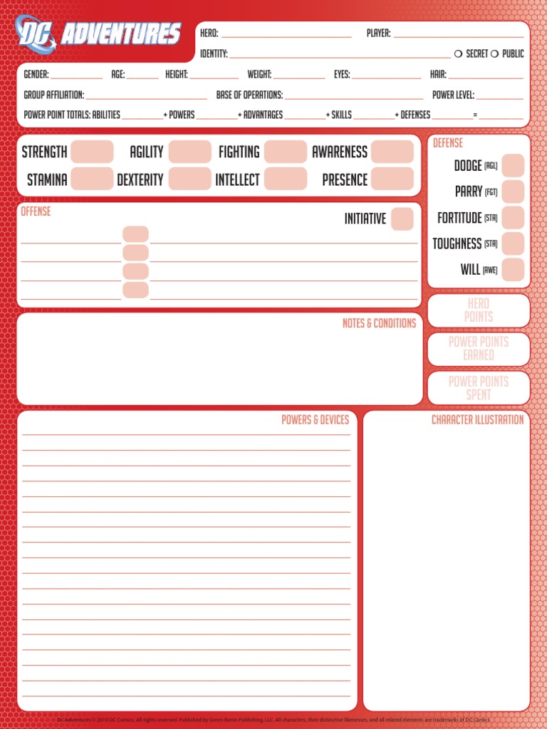 DC Adventures Character Sheet | PDF | Leisure