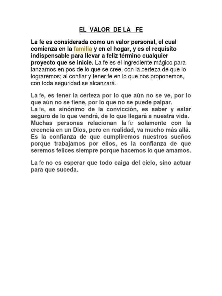 El Valor de La Fe | PDF | Esperanza | Fe
