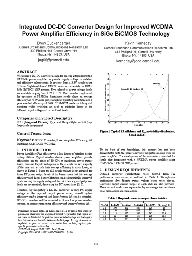 Integrated DC-DC Converter Design For Improved Wcdma Power Amplifier Efficiency in Sige Bicmos ...