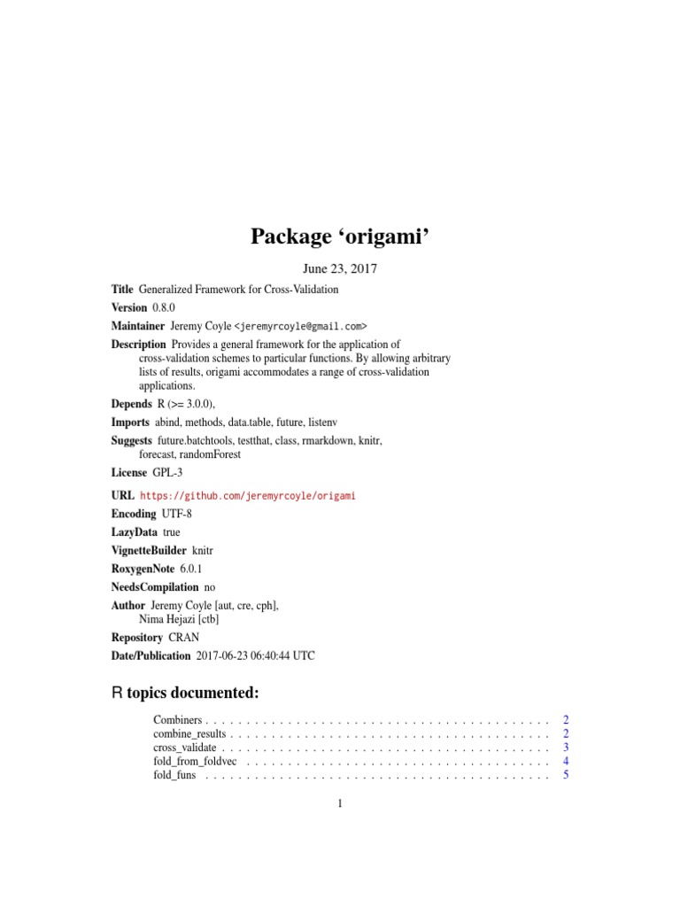 Package Origami R Topics Documented Pdf Cross Validation Statistics Parameter 