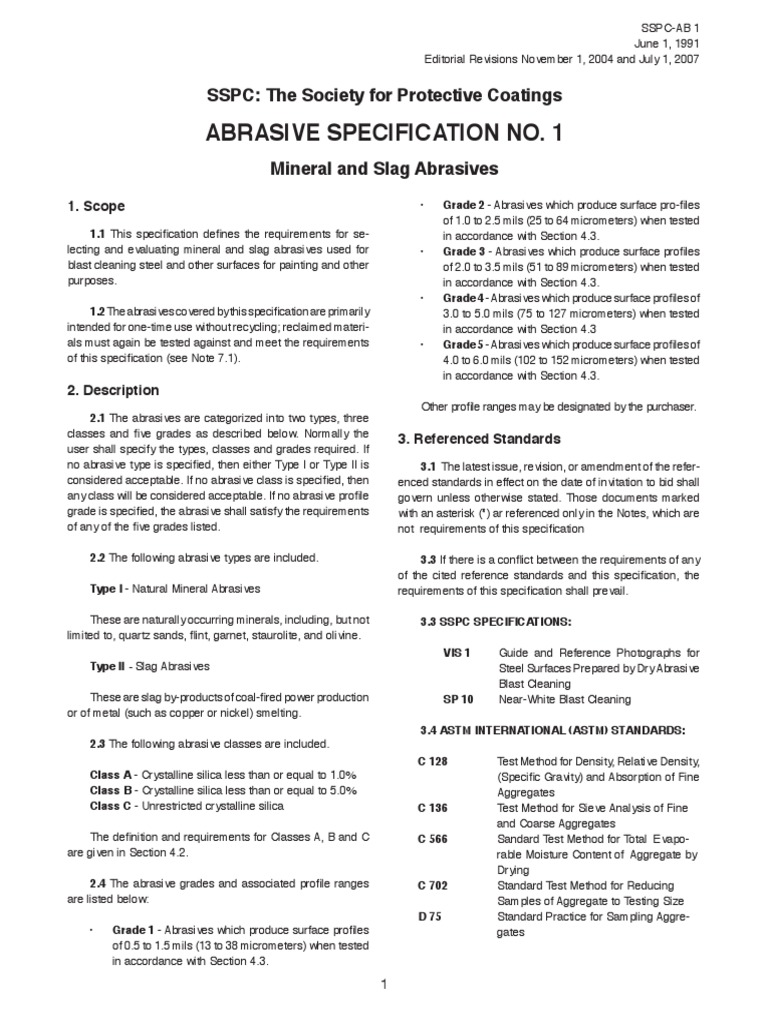 Sspc-Ab 1 PDF PDF | PDF | Abrasive | Specification (Technical Standard)