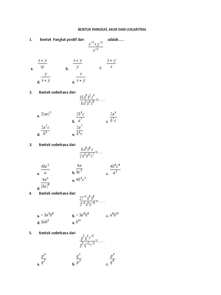 Bentuk Pangkat, Akar Dan Logaritma | PDF