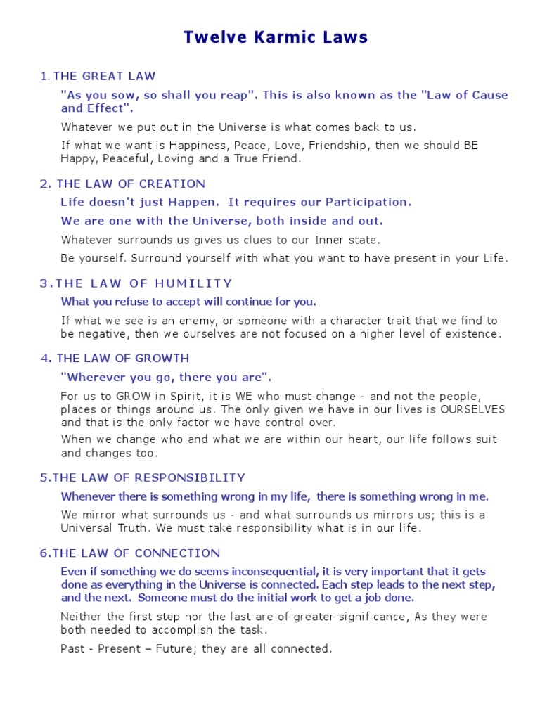 12 Karmic Laws | PDF | Personal Development | Jain Philosophical Concepts
