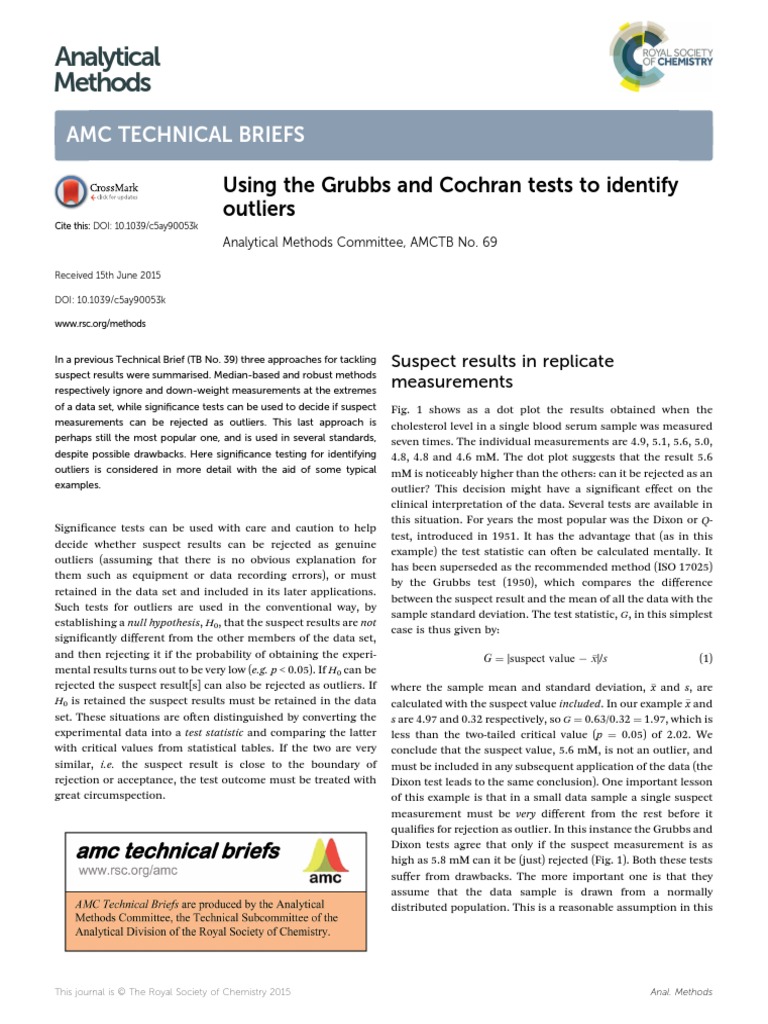 Using The Grubbs and Cochran Tests To Identify Outliers | PDF | Outlier ...