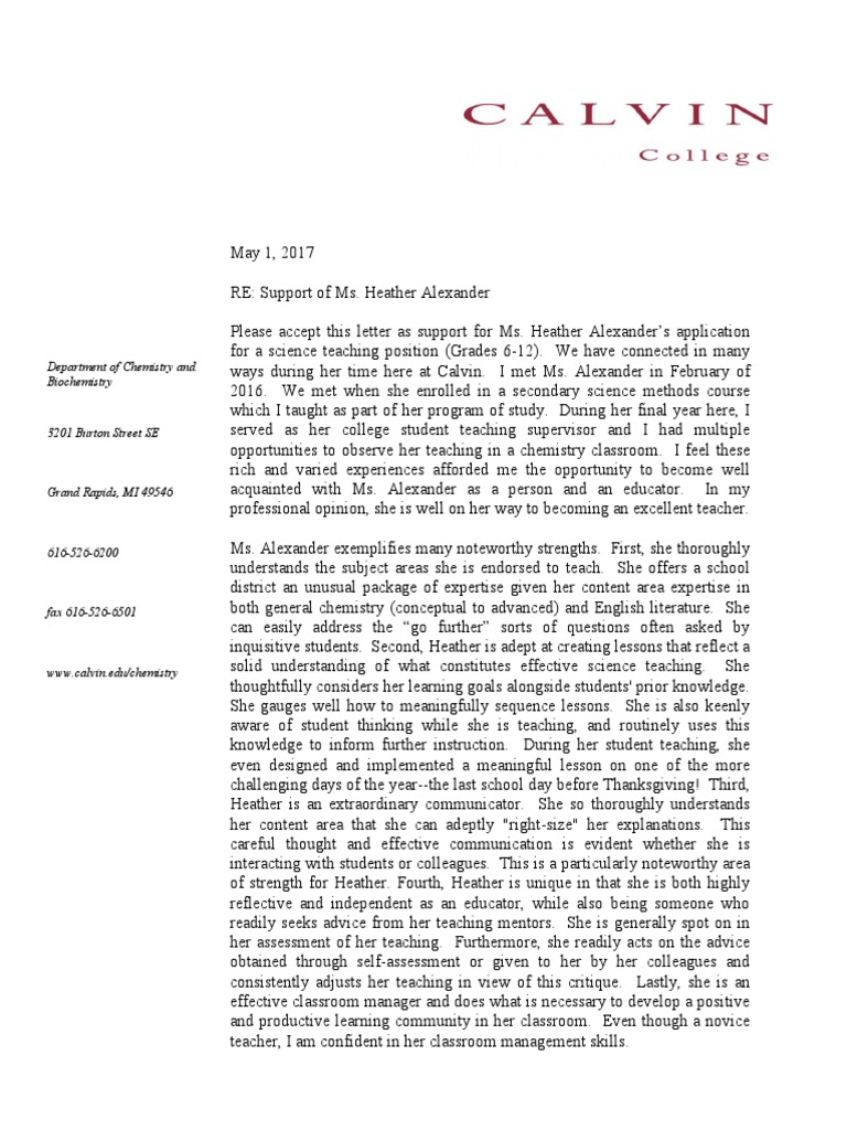 Support Letter for Science Teacher | PDF | Expert | Teachers