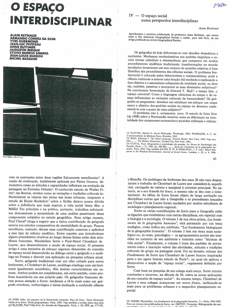 Anne Buttimer O Espaco Social Numa Perspectiva Interdisciplinar | PDF