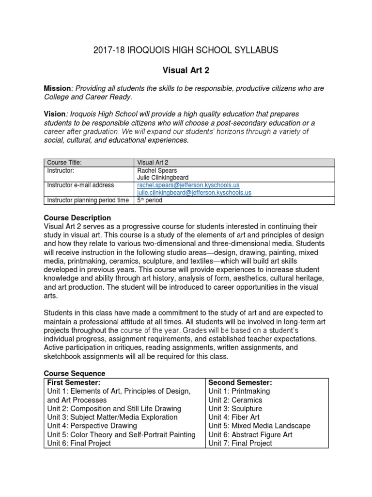 Art 2 Syllabus | PDF | Figure Drawing | Classroom