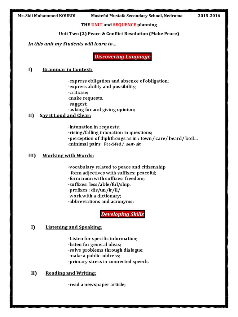 Peace Unit Plan | PDF | Peace | Semiotics