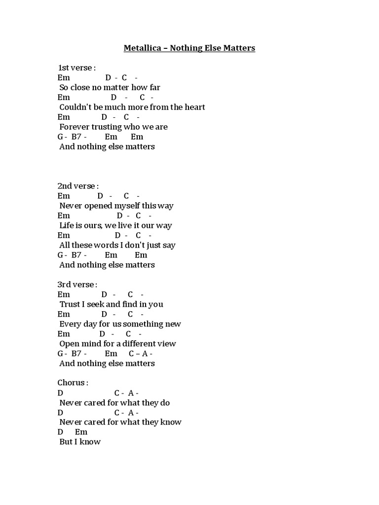 Guitar Chords Nothing Else Matters