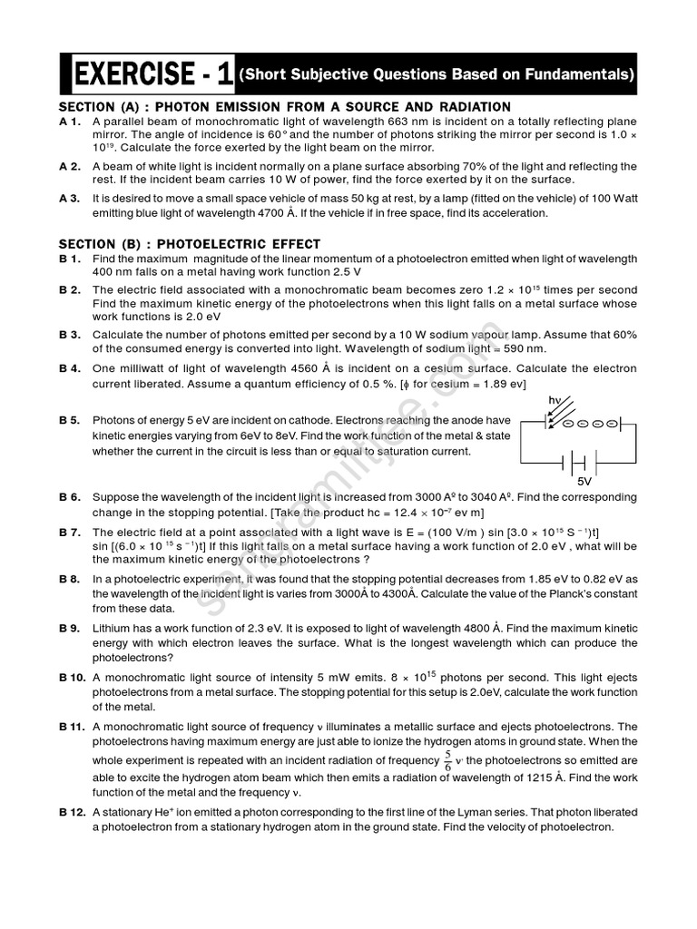 Advanced Physics Problems | PDF | Photoelectric Effect | Electron