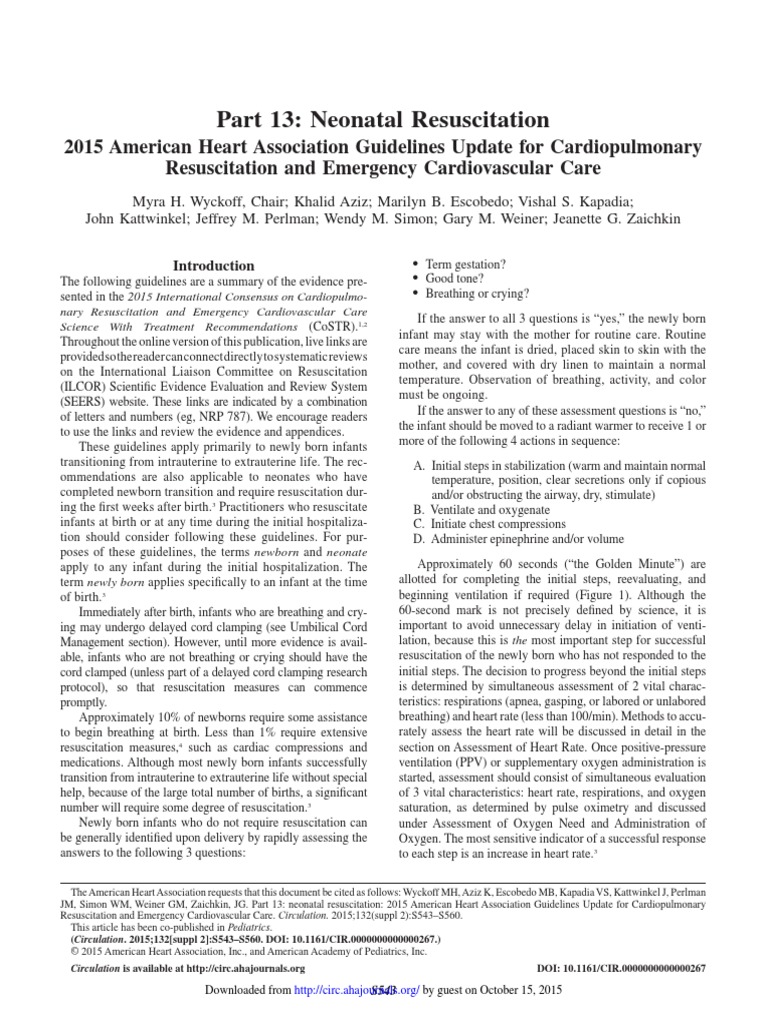 2015 Neonatal Resuscitation AHA | PDF | Cardiopulmonary Resuscitation ...