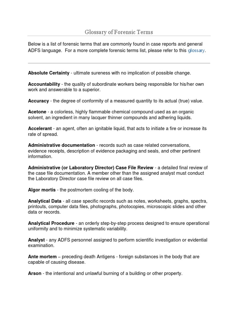 Glossary of Forensic Terms | PDF | Forensic Science | Scientific Method