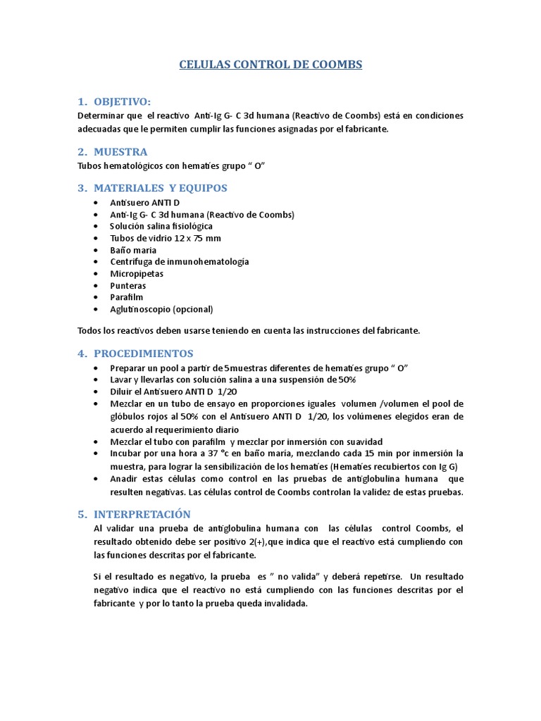 Celulas Control de Coombs | PDF