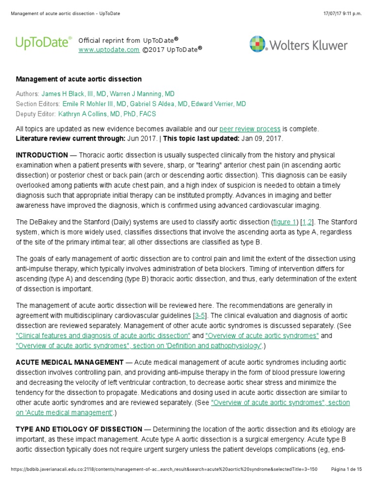 Management of Acute Aortic Dissection - UpToDate | PDF | Aorta ...