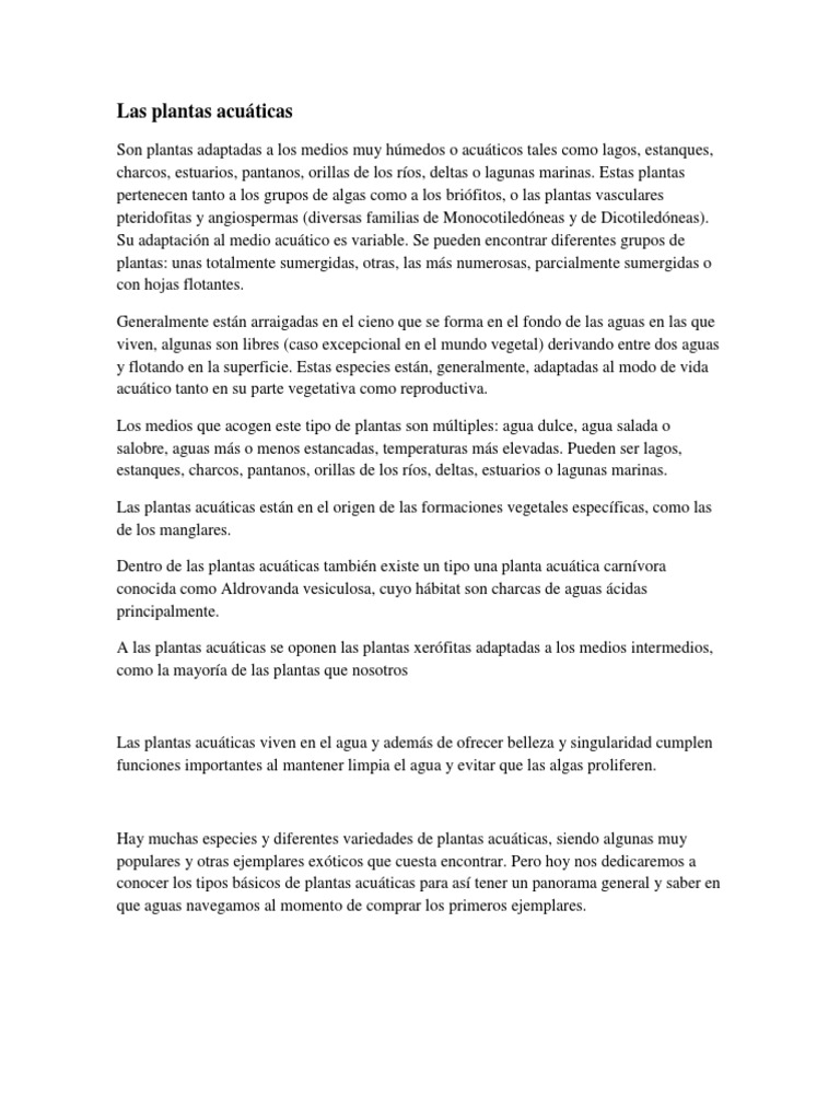 Las Plantas Acuáticas | PDF | Diseño ambiental | Ecologia Acuatica