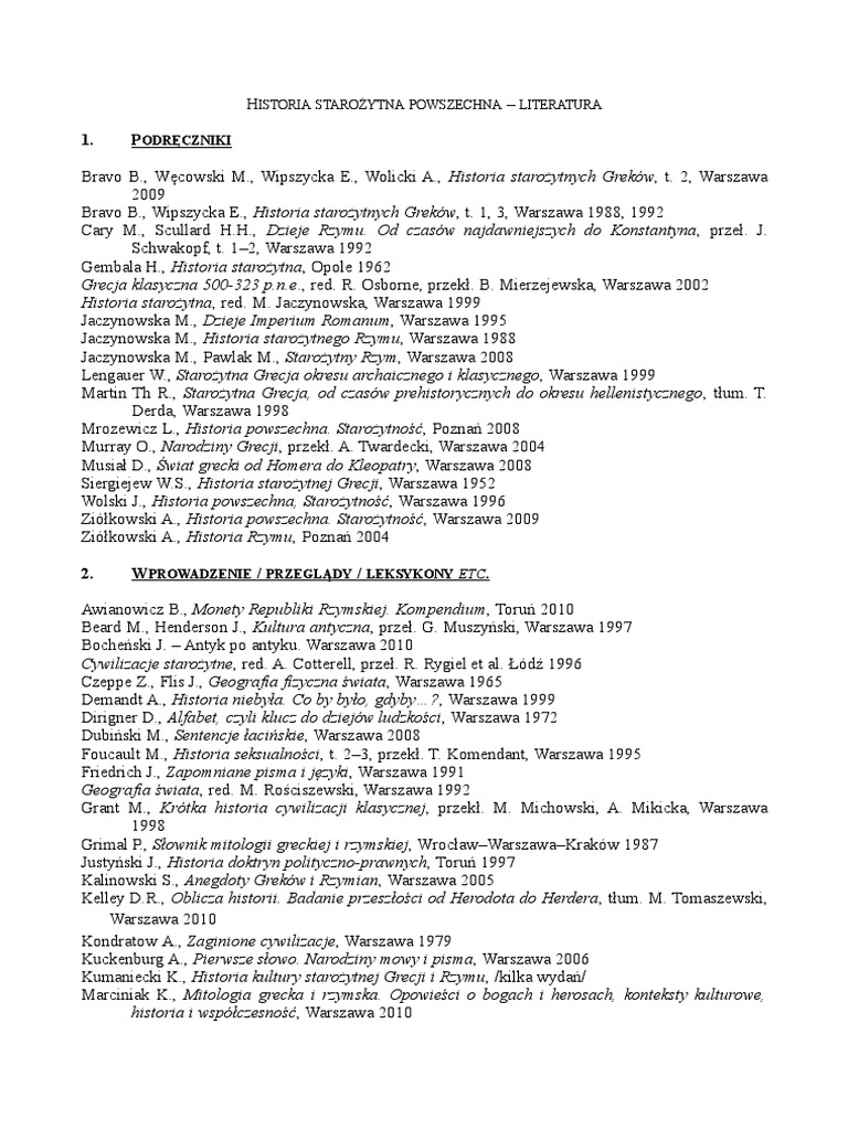 Historia Starozytna-Wykaz Literatury | PDF