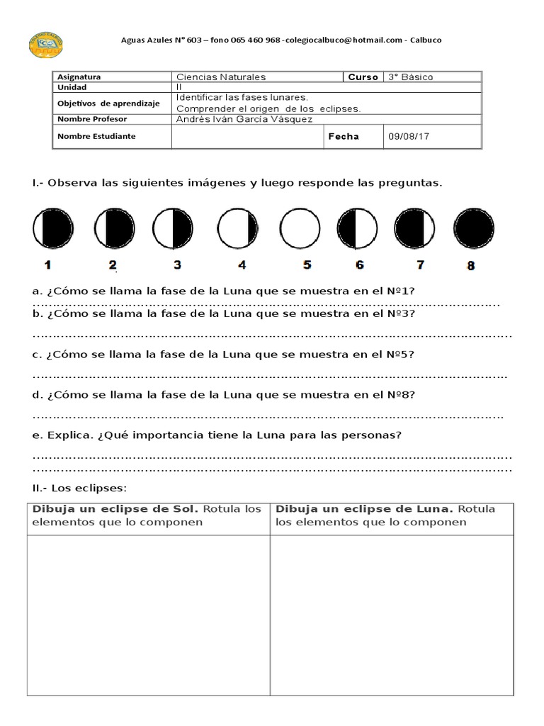 Guía Las Fases de La Luna y Los Eclipses | PDF | Eclipse solar | Luna
