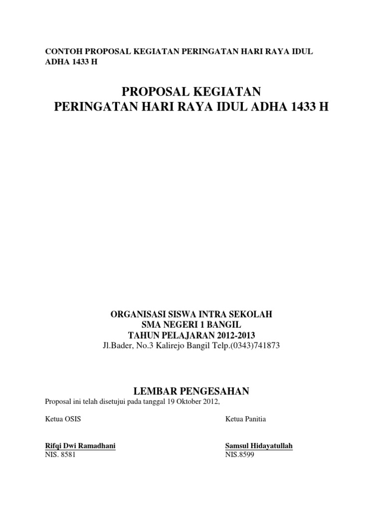 Contoh Proposal Kegiatan Peringatan Hari Raya Idul Adha 1433 H | PDF