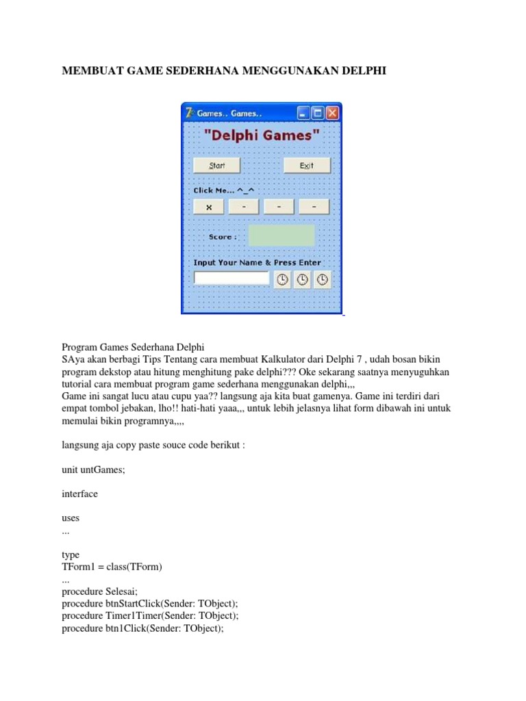 Membuat Game Sederhana Menggunakan Delphi | PDF