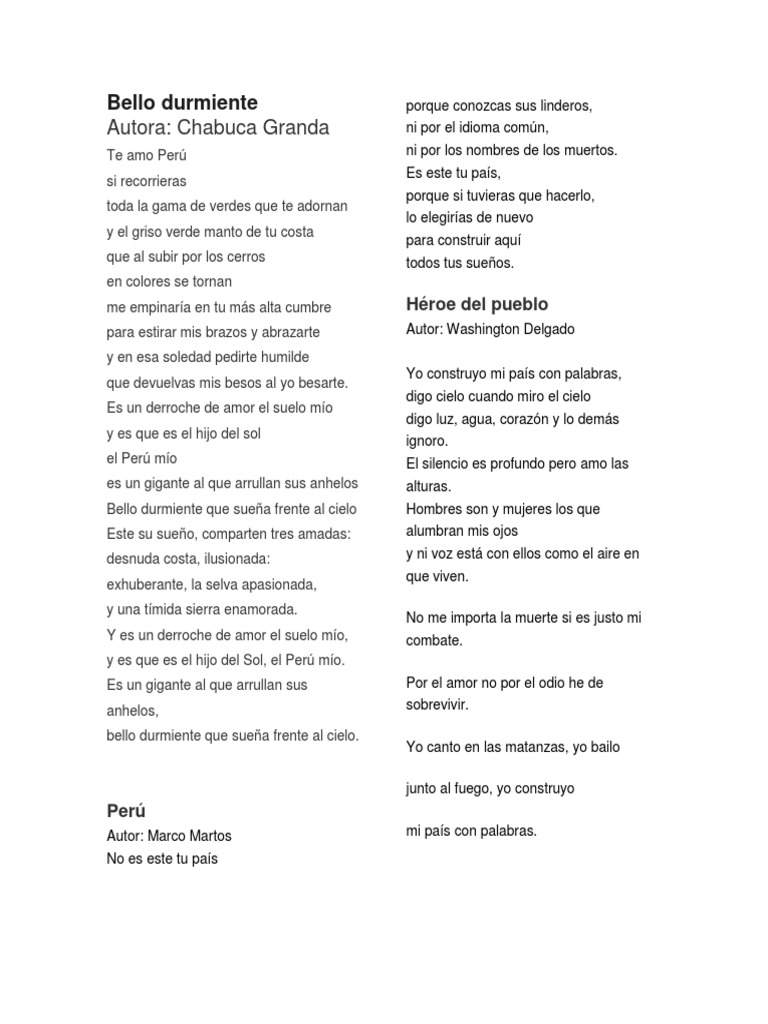 Bello Durmiente | PDF | Patriotismo | Perú