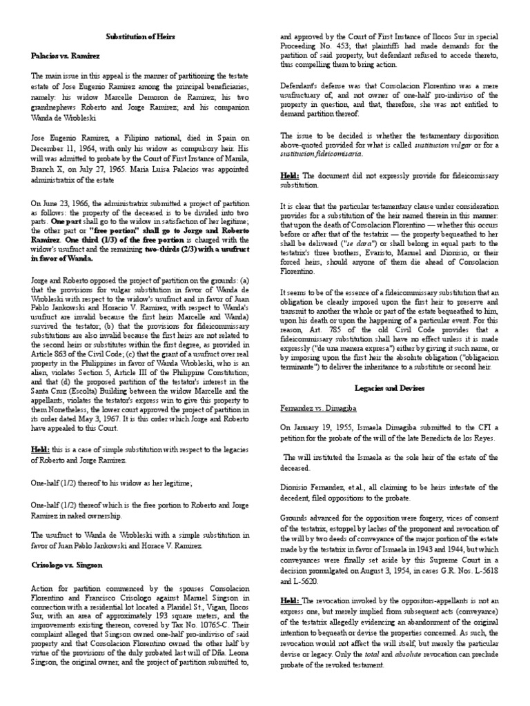 Case Digest-Substitution of Heirs, Legacies and Devises, Legal or ...