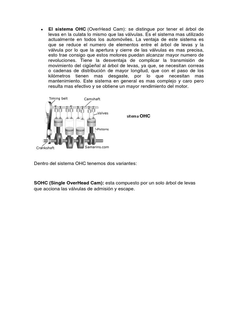 Sistema OHC y sus variantes DOHC y SOHC | PDF
