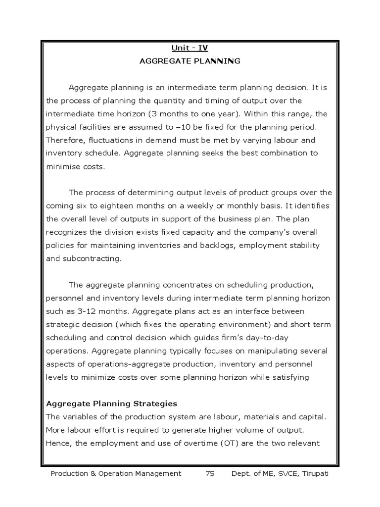 4 Aggregate Planning | PDF | Operations Management | Inventory