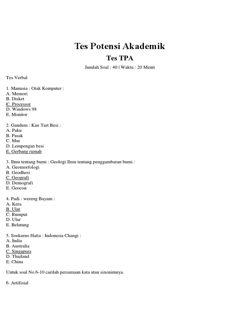 Tes Potensi Akademik | PDF
