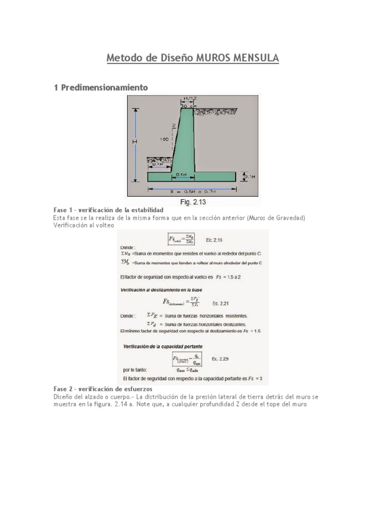 Diseño Muros Mensula | PDF