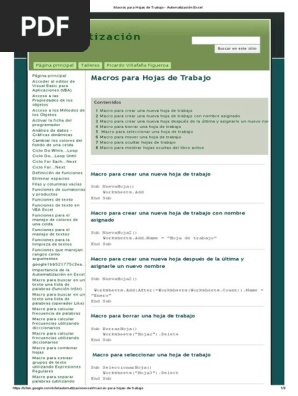Vba Crear Hoja De Trabajo Ejemplos De Macros Excel VBA | PDF